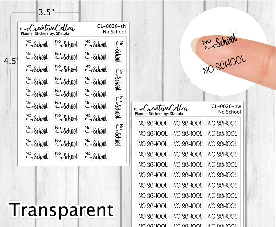 CL-0026 // No School Stickers for Planner Clear Script Stickers ...