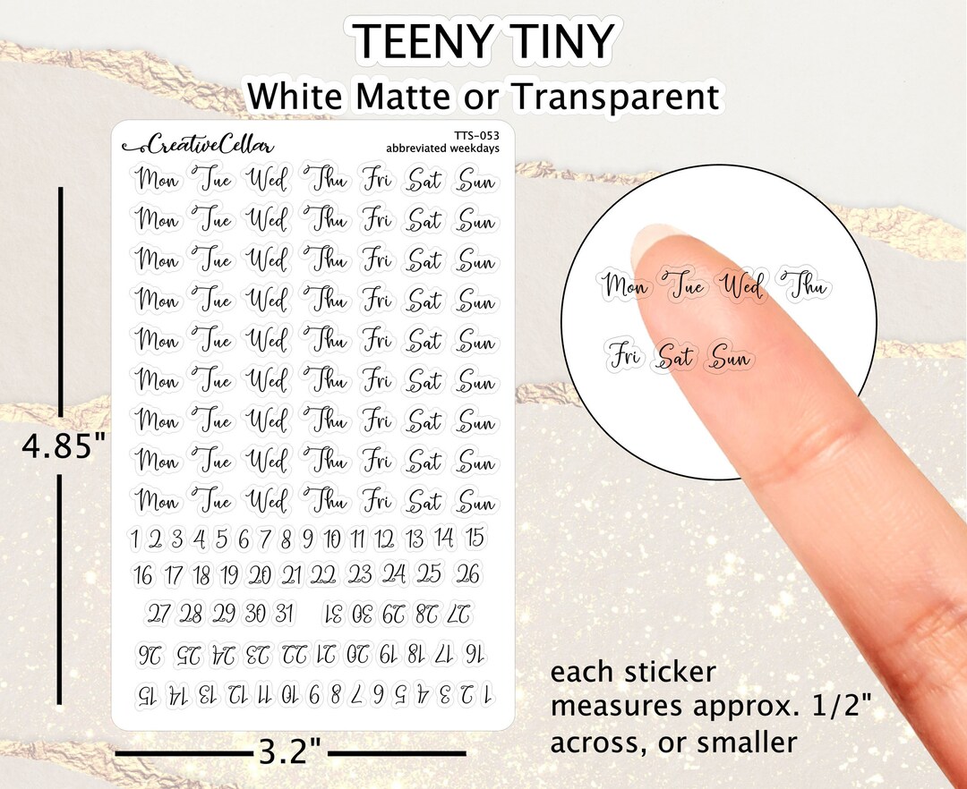 TTS-053 // Abbreviated Days of the Week and Numbers Planner Stickers 2 ...