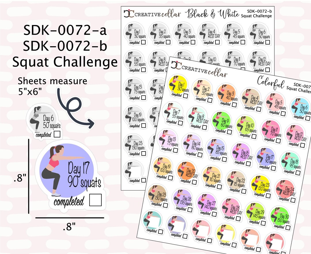 SDK-0072 a or B // Squat Planner Stickers 30 Day Squat Challenge Plus ...