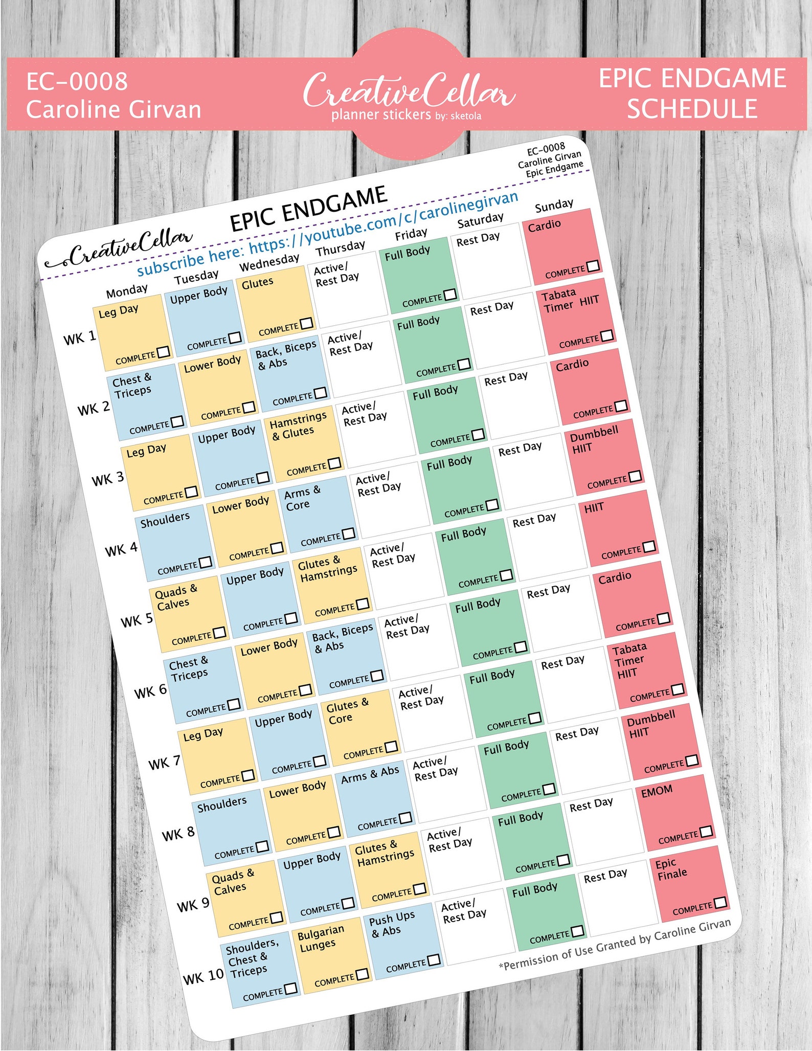 EC-0008 // Caroline Girvan ENDGAME Workout Planner Stickers - Etsy