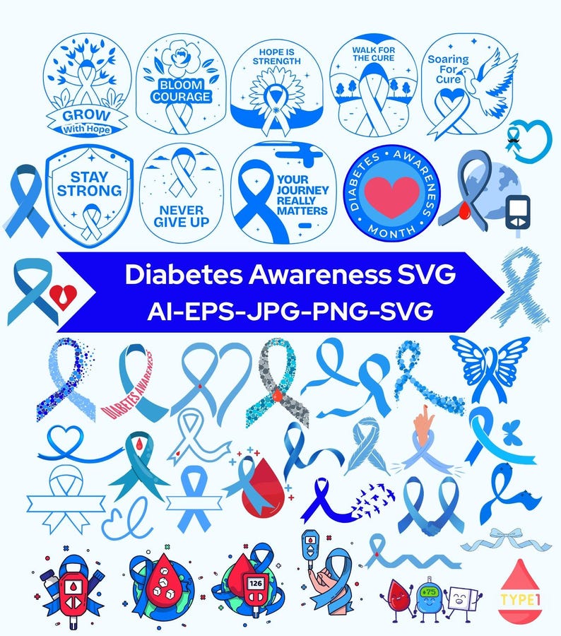 Diabetes Awareness SVG Bundle: Blue Ribbon Designs for Circuit Cut ...