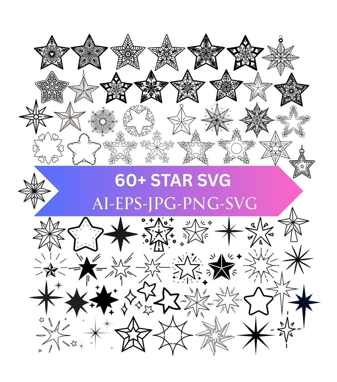 Sparkle Star SVG Bundle | 60+ Nativity Star Cut Files (digital Download ...