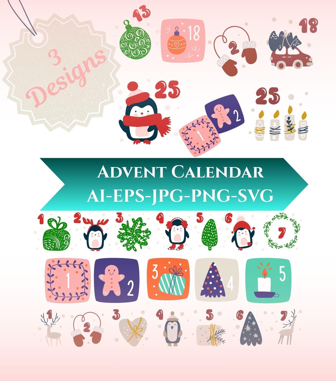 Advent Calendar Numbers SVG | Plotter File Advent Calendar | Christmas ...