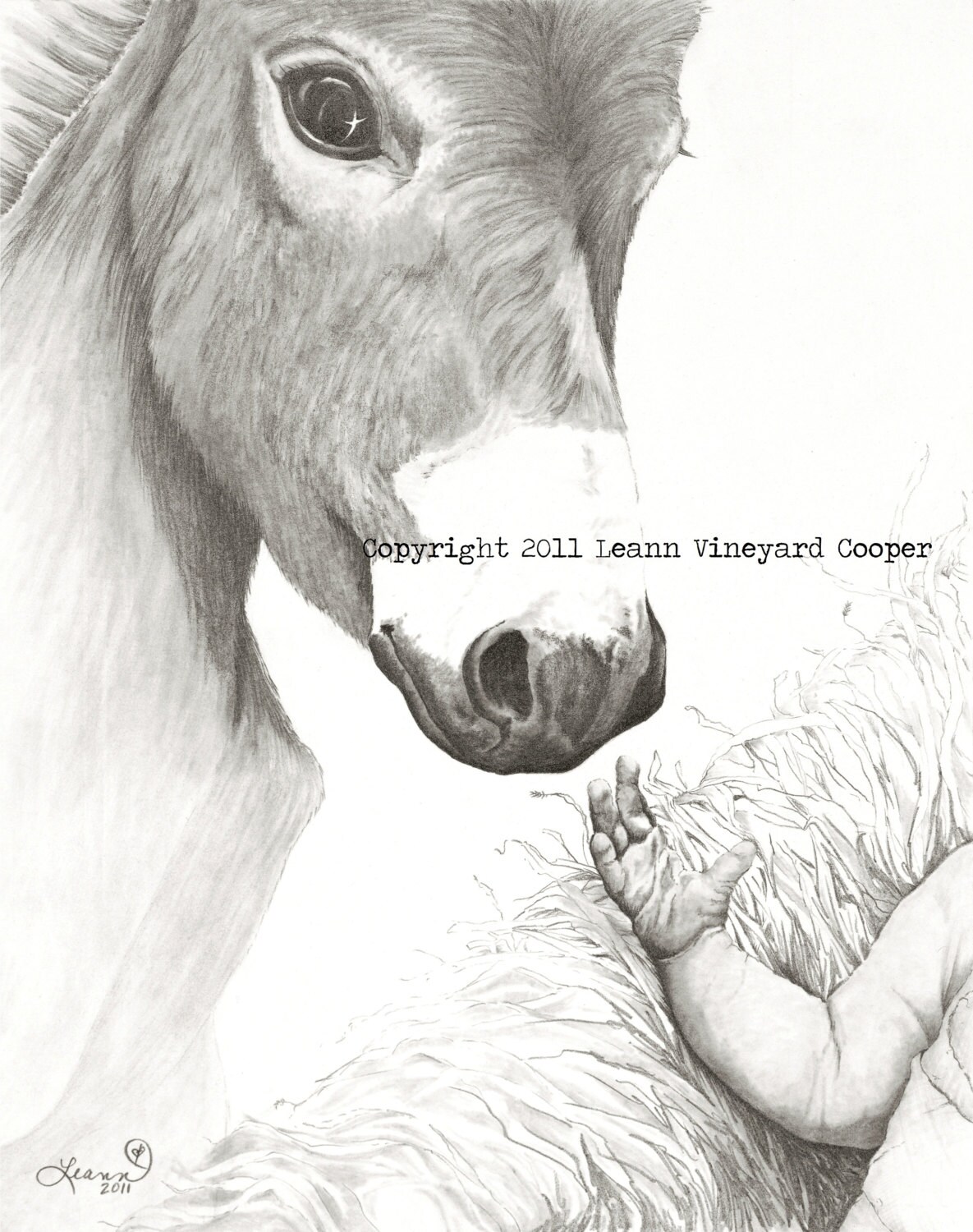 Nativity Art, Nativity Drawing, Nativity Print, Christmas Donkey ...