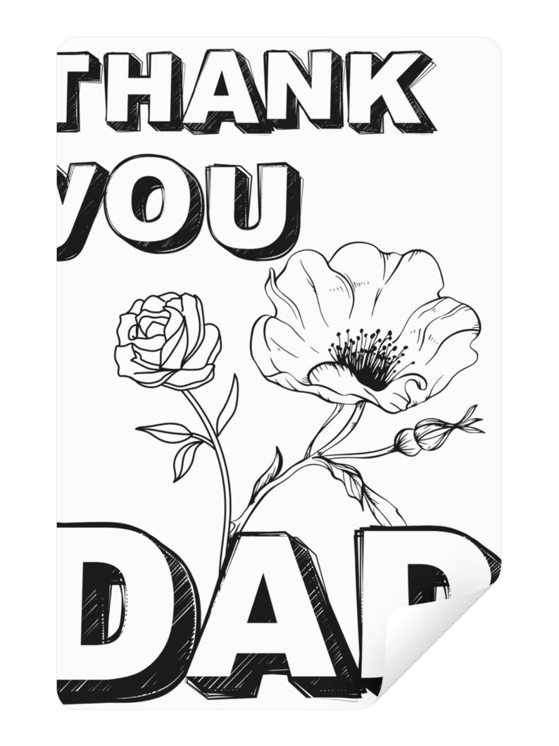 Thank You Dad Coloring Page | Father’s Day Printable Card | Floral ...