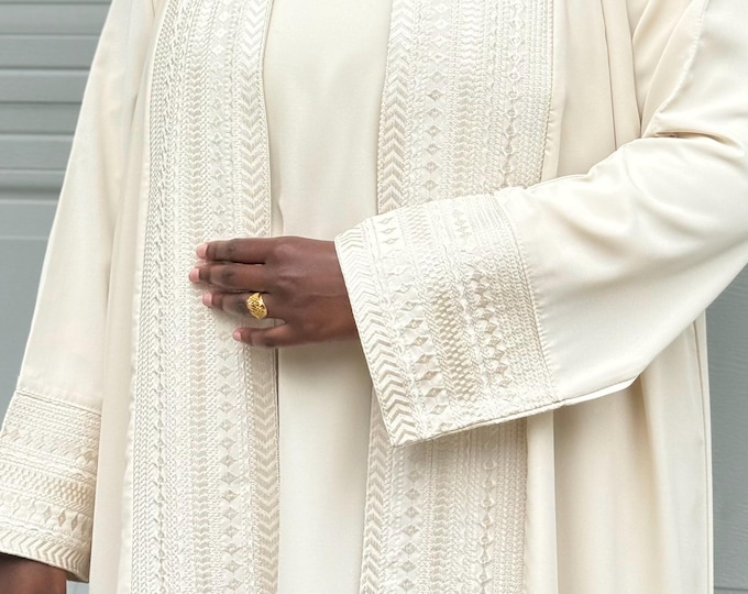 Cream Embroidered Abaya Set: Open Abaya & Underdress - Modestwear - Etsy