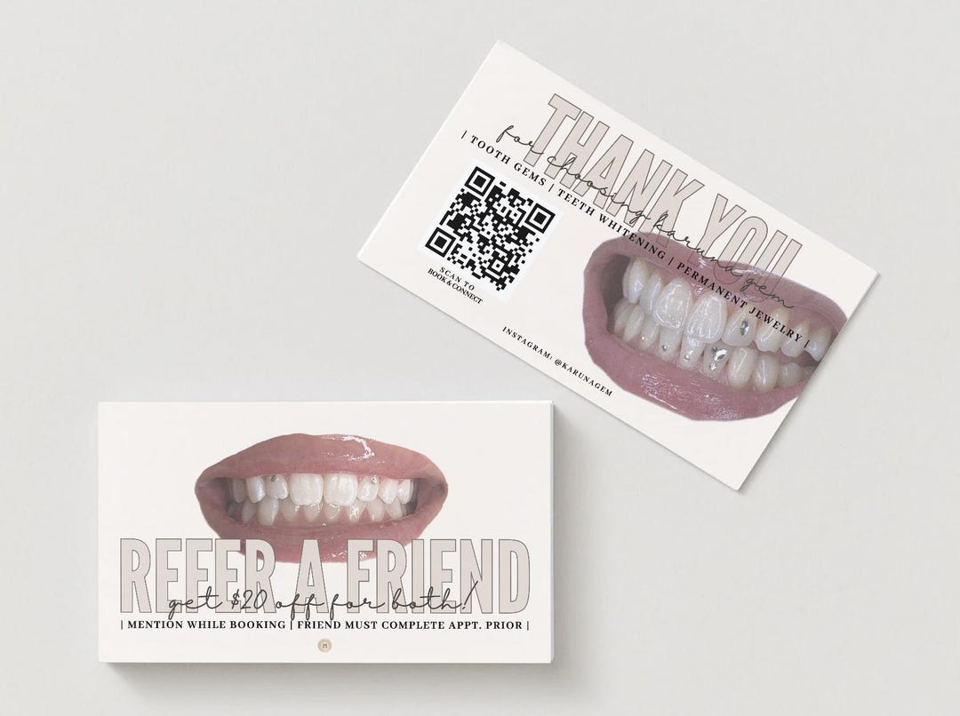 Tooth Gem Referral Card | Teeth Photos From @karunagem | Editable ...
