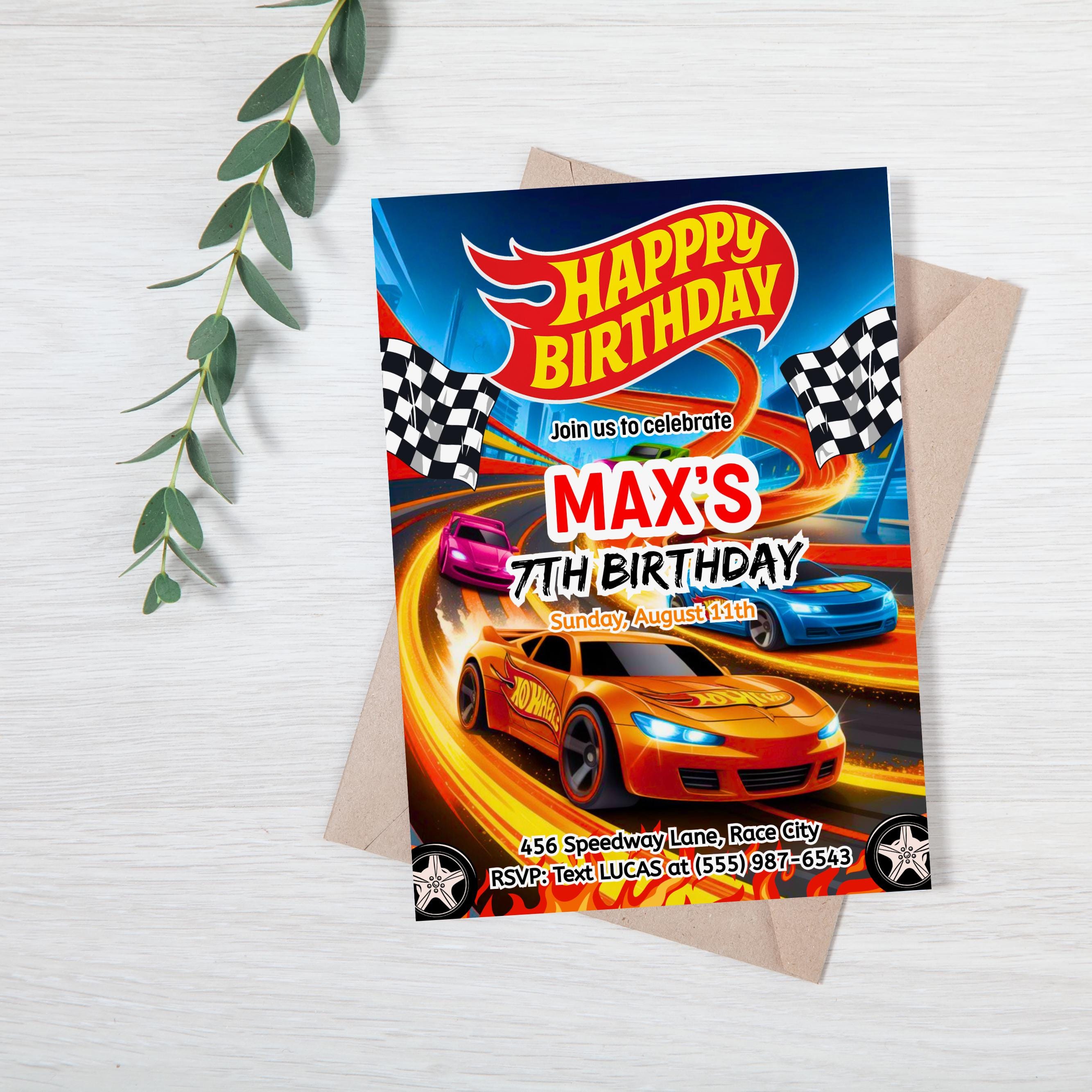 Editable Hot Cars Birthday Invitation, Race Car Party Invite for Boys ...