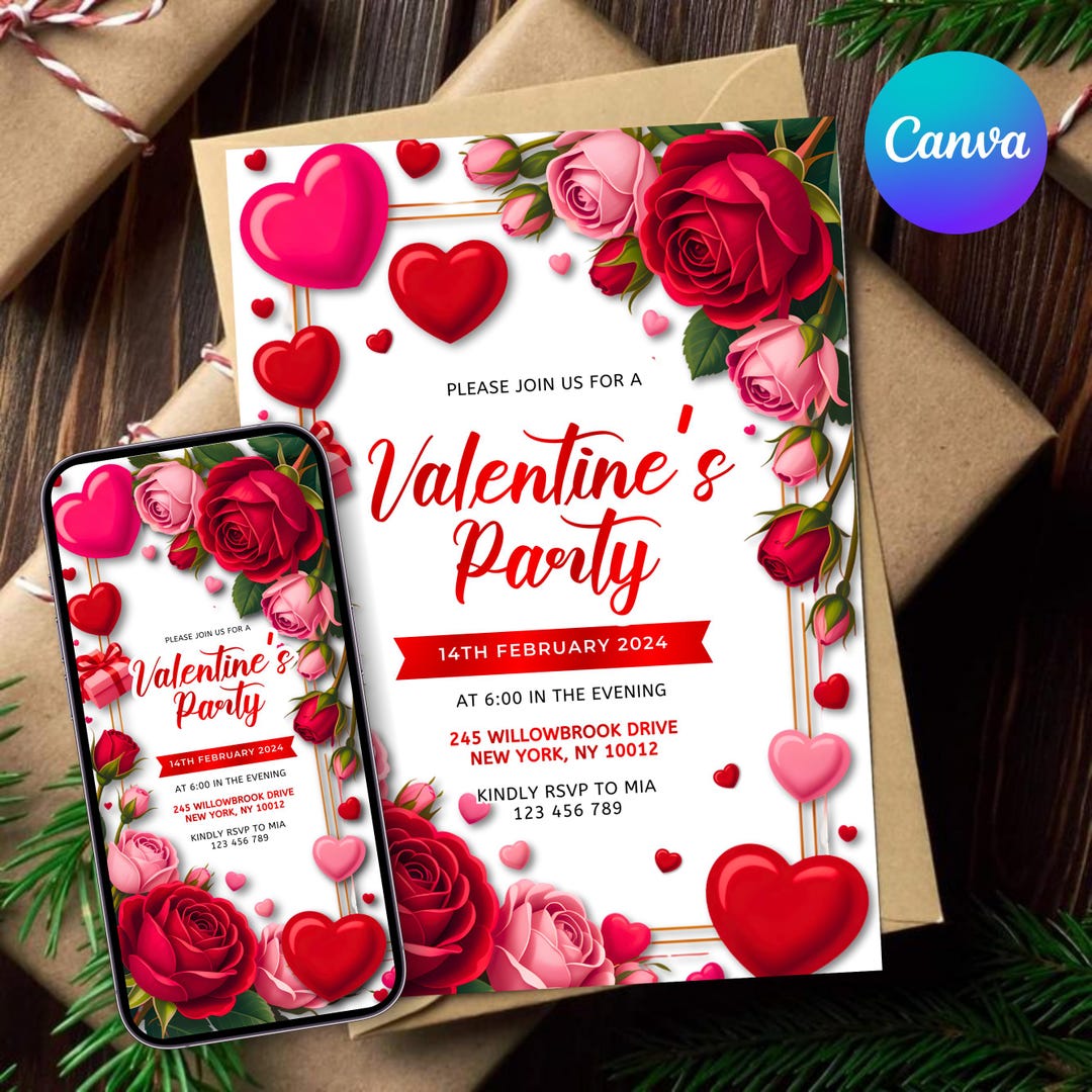 Editable Valentine’s Day Invitation, Valentine's Party Invitation ...
