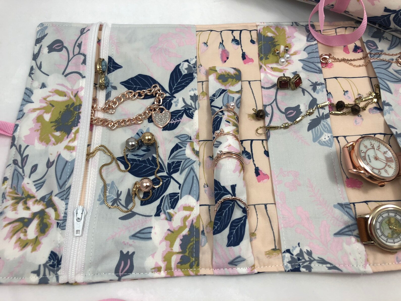 Jewelry Organizer, Jewelry Roll Fabric Jewelry Pouch, Travel Jewelry ...