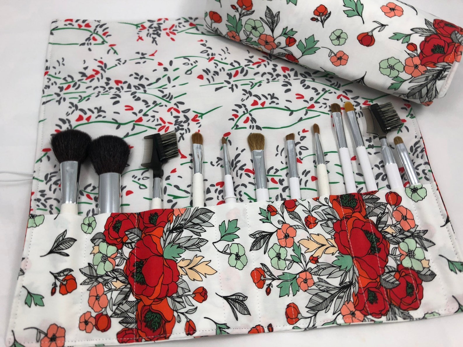 Red Makeup Brush Roll Travel Makeup Brush Organizer Make up - Etsy