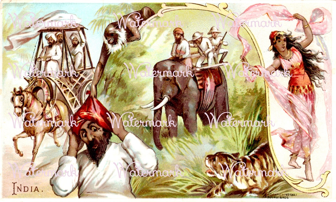 Vintage Old India, Pastimes, Dancing, Elephants, Tiger Hunting. Trade ...