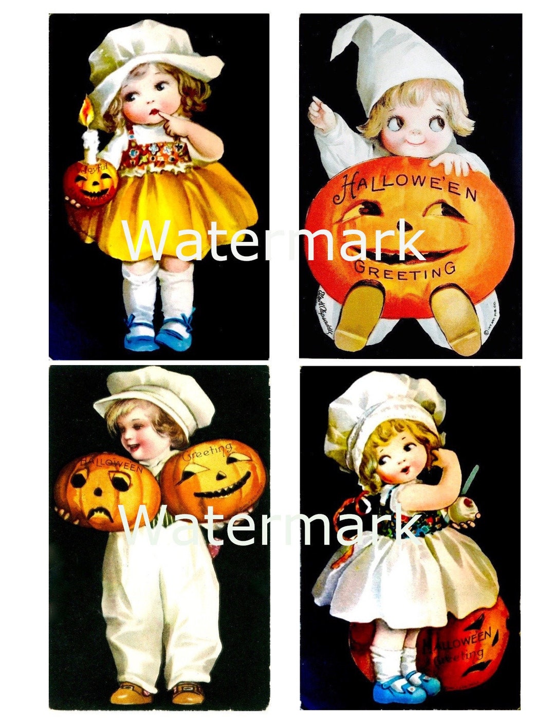 Clip Art Vintage Halloween 4 JOL & Kids, Sheet #2, Digital Collage ...