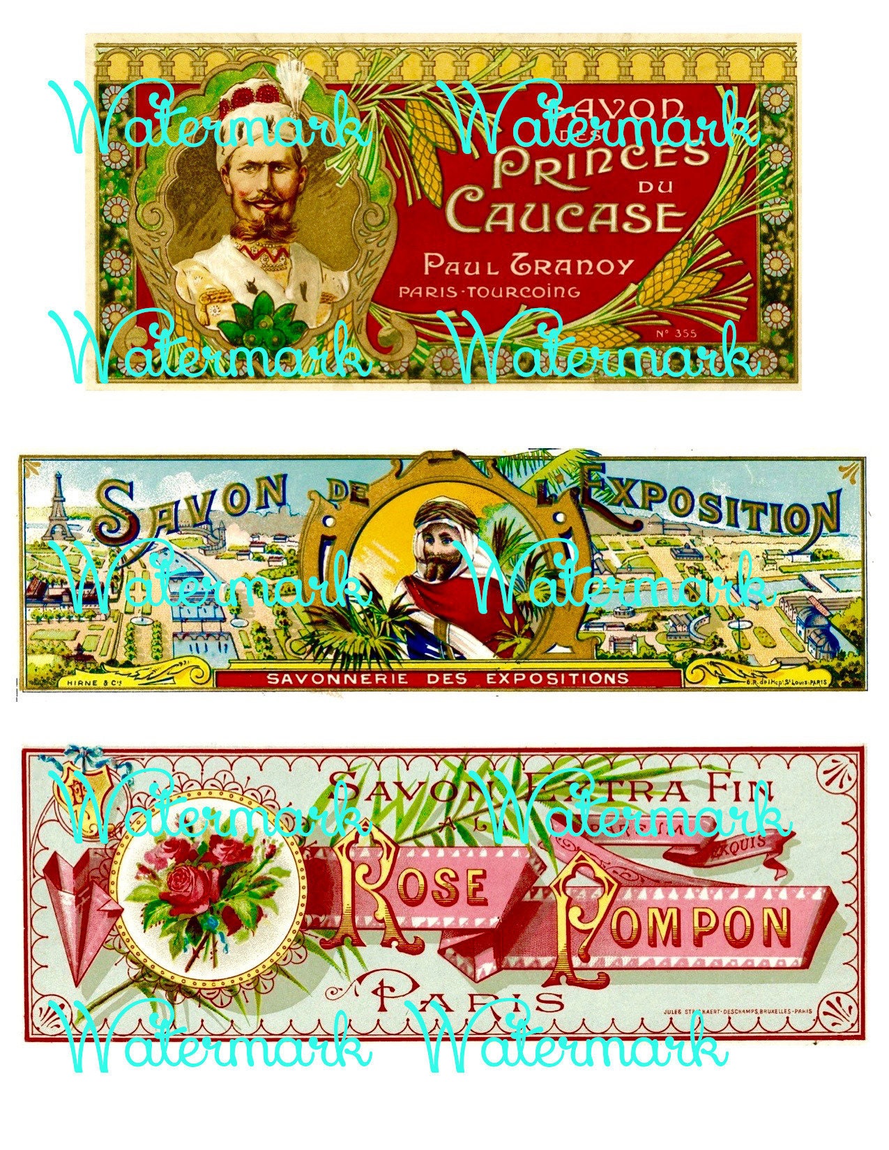 3 Vintage Antique French Soap Labels, Paris, Oversized Poster Stamps ...