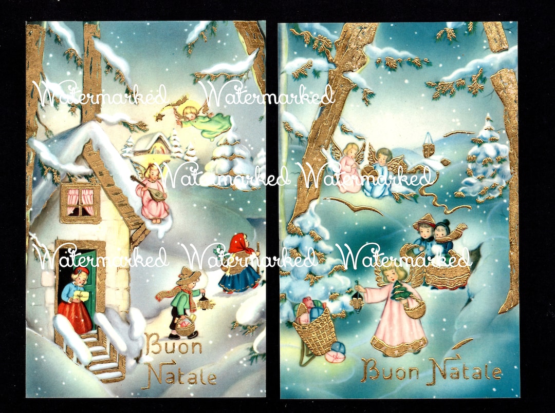 Vintage 2 Old World Winter Christmas, Italian Postcards of Angels in ...