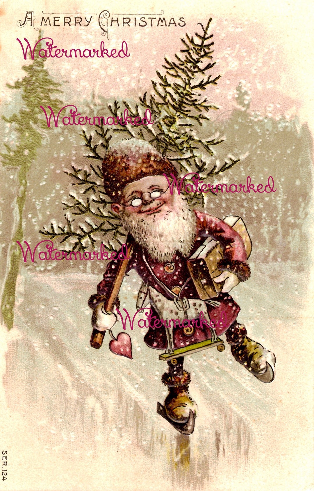 Vintage Alte Eiskunstlauf-Elfe mit Spielzeug, Sofortiger digitaler ...
