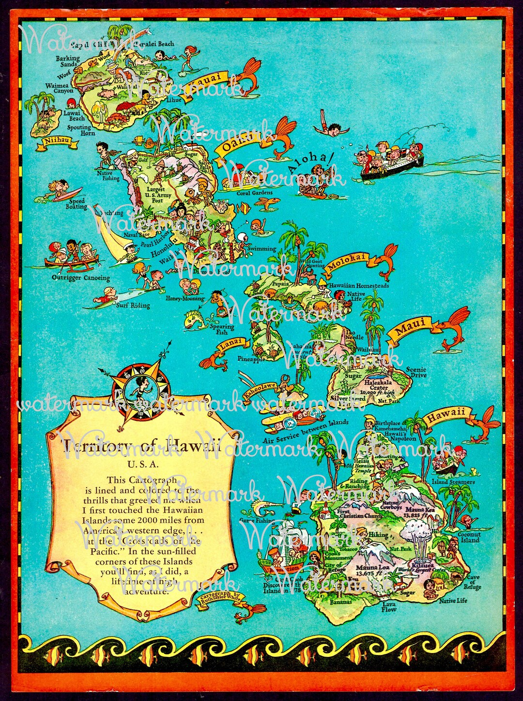 Vintage Hawaii Map, Before It Was a State, by Ruth Taylor White ...