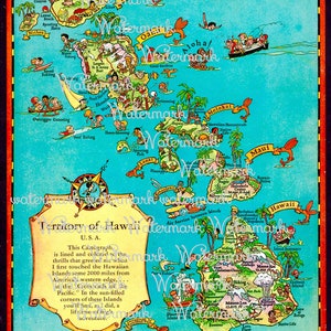 Vintage Hawaii Map, Before It Was a State, by Ruth Taylor White ...