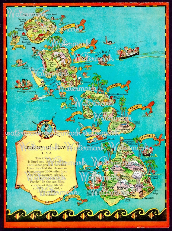 Vintage Hawaii Map Before It Was a State by Ruth Taylor - Etsy