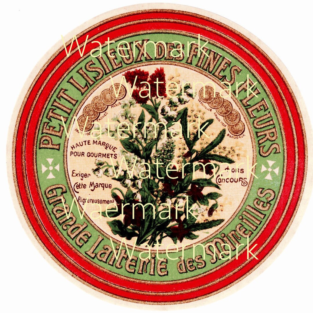 Vintage European Cheese Label Large Dark Red Rimmed Floral. Instant ...