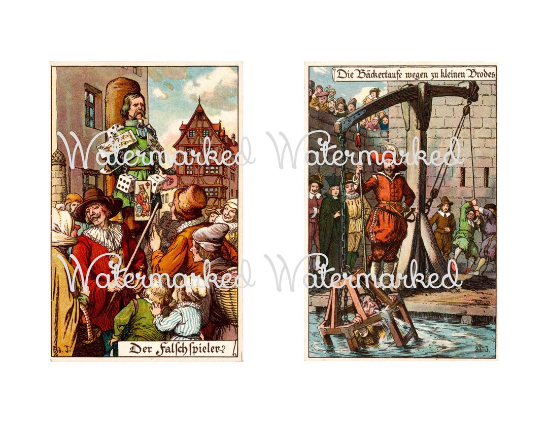 Vintage Medieval German Punishments Set #3 Town Pickpocket (?) & Card ...