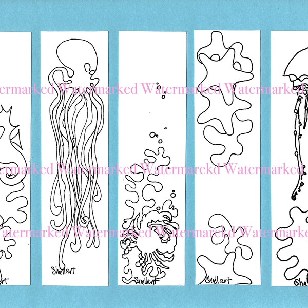 Coloring Bookmarks Sea Creatures - Etsy