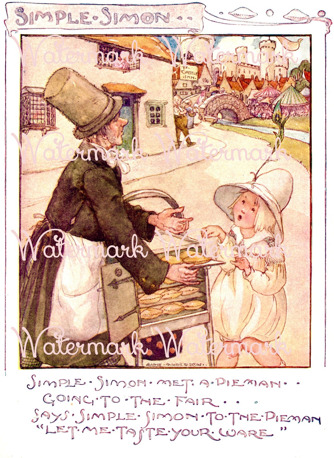 Vintage Children's Illustration Simple Simon & Pie Man. Instant Digital ...