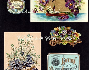 VIOLETS Digital Collage Sheet, Victorian Purple Flowers, Lavender ...