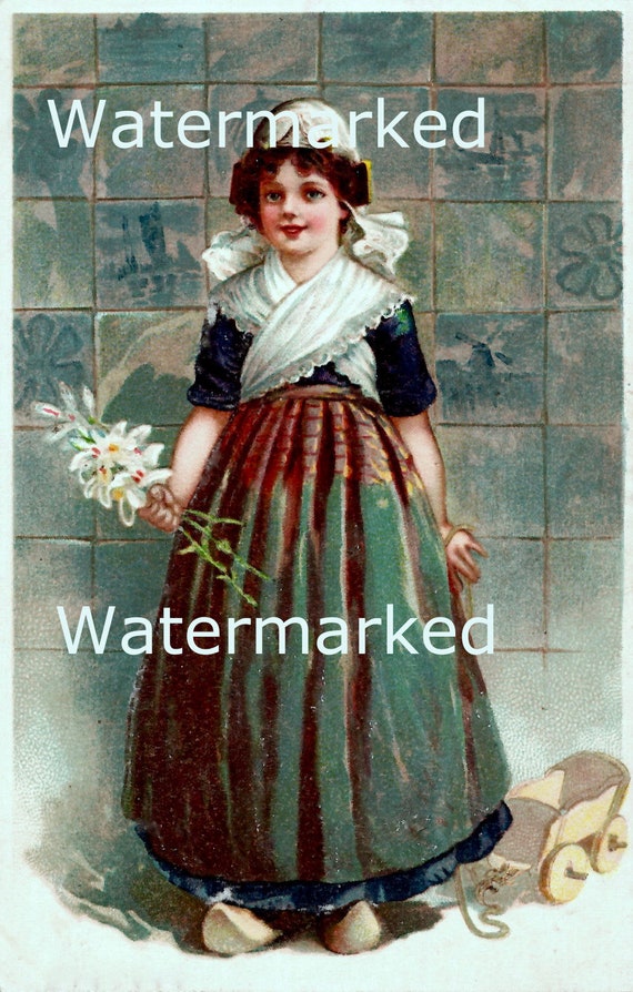 Vintage Little Dutch Girl & Flowers. Digital Download | Etsy