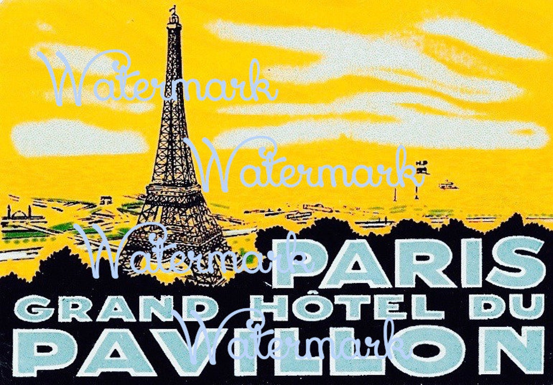 Vintage Grand Hotel Du Pavillon, Paris, Luggage Label, Instant Digital ...