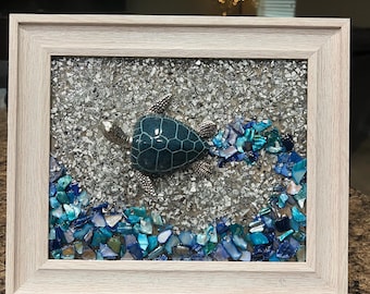 Resin Sea Turtle Wall Art With Agate Slice & Glass | Coastal Beach ...