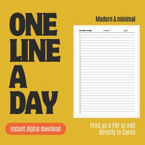 One Line a Day Printable Journal - Instant Download, Canva Template ...