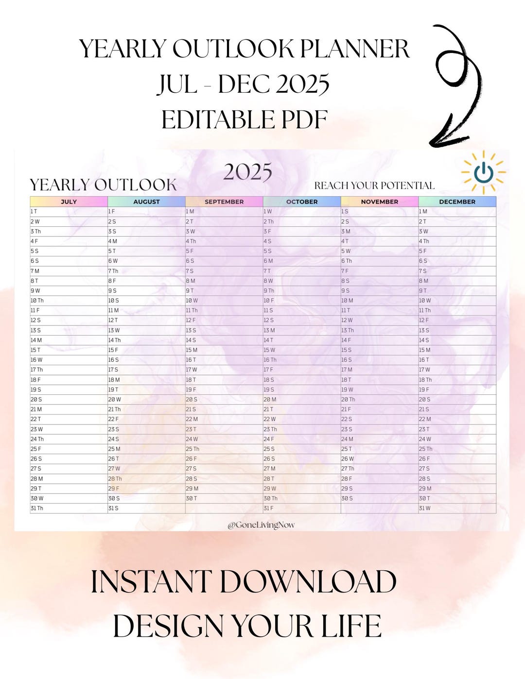 Digital Yearly Outlook Calendar – | 12-month Planning Tool | PDF File ...
