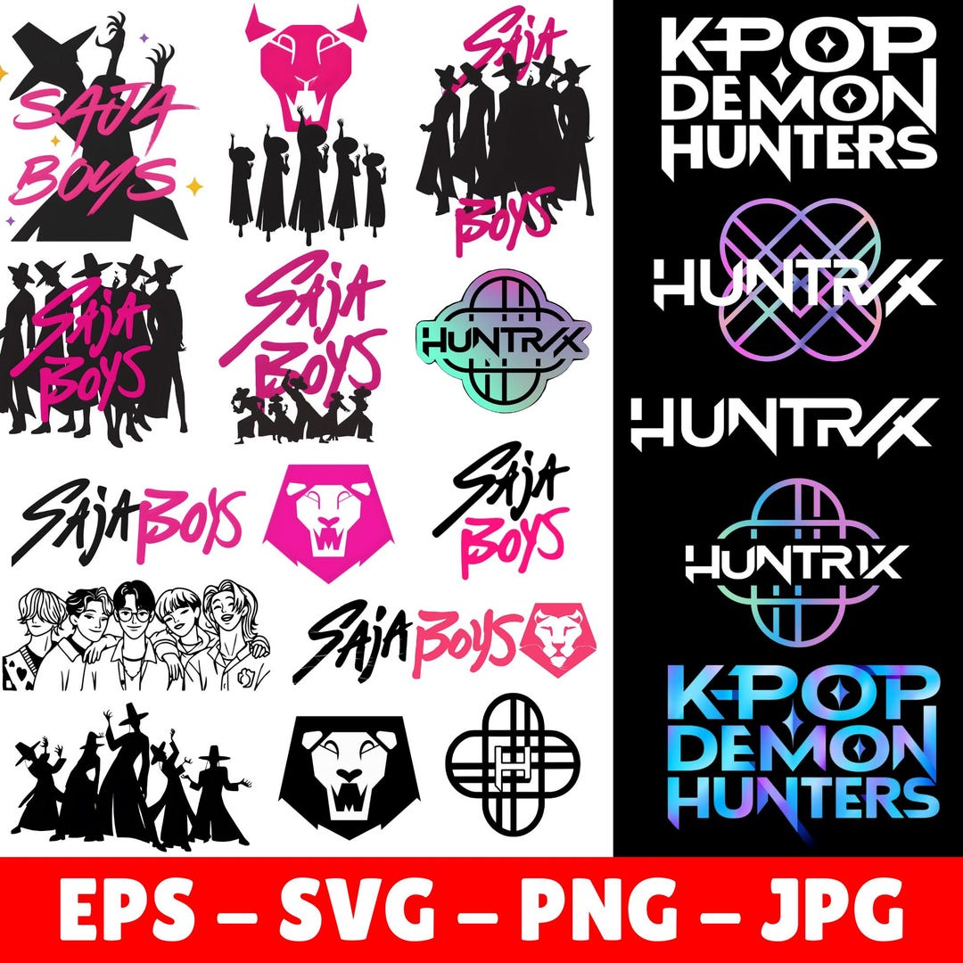 Huntrix Kpop Demon Hunters Logo Bundle, Rumi Mira Zoey Saja Boys Fan ...