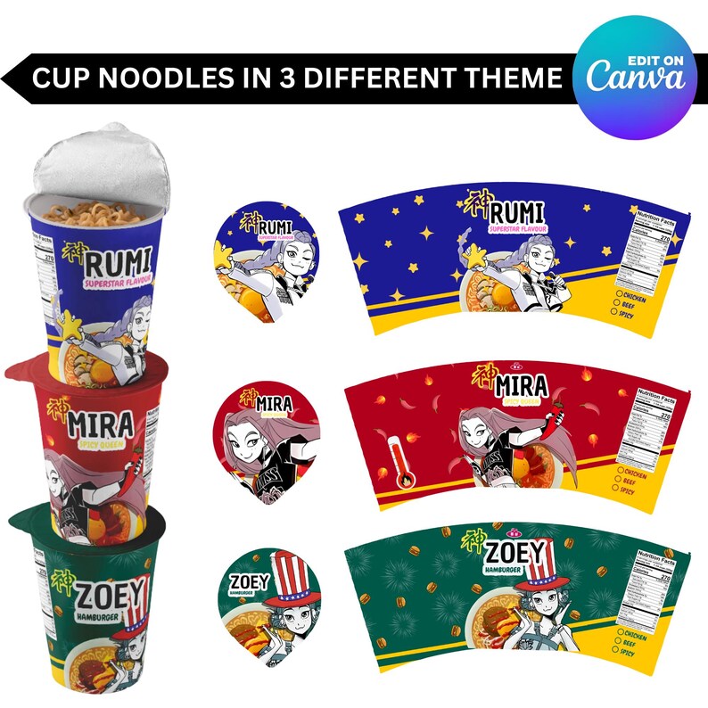 Kpop Demon Hunters, Cup Noodle Labels Ramyeon, Cosplay Party Huntrix ...