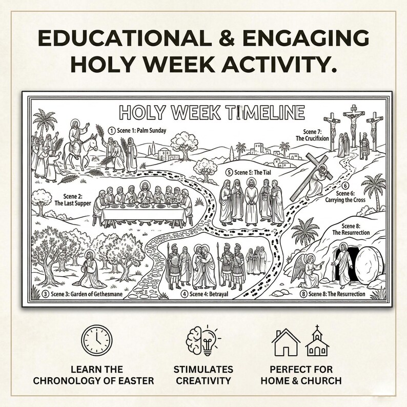 Holy Week Timeline Coloring Page for Kids, Easter Bible Story Printable ...