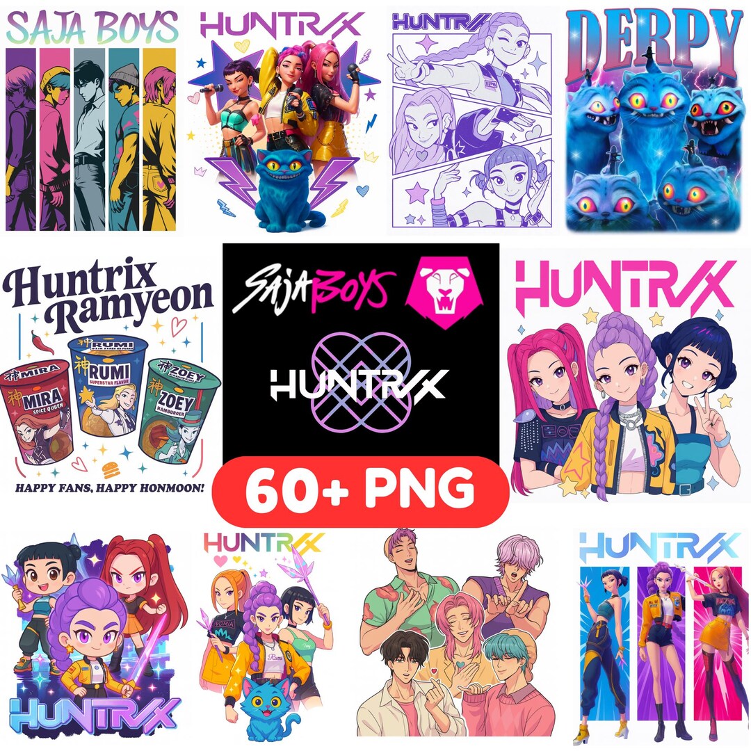Kpop Demon Hunter PNG Bundle, 60+ Huntrix Girls Band PNG, Kpop Demon ...