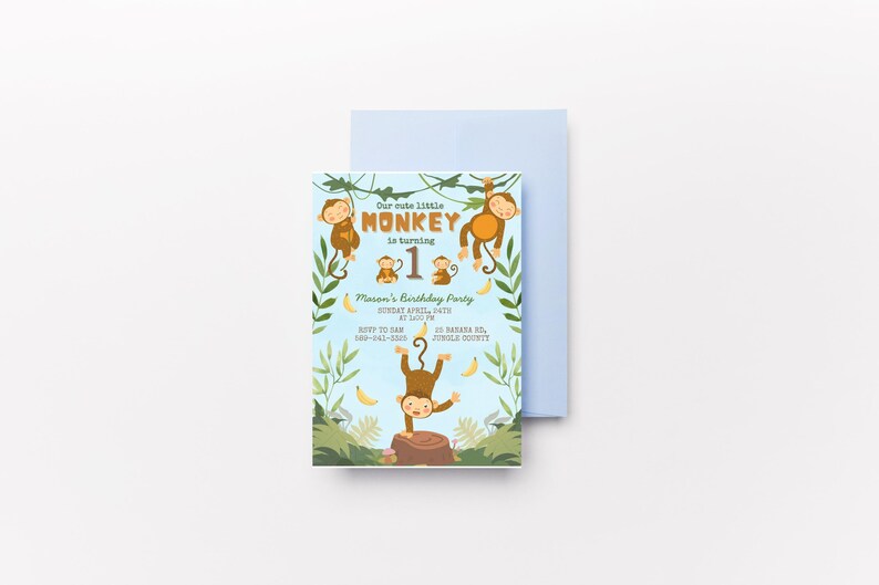 Editable, 1st Birthday Invitation, Our Cute Little Monkey is Turning 1 ...