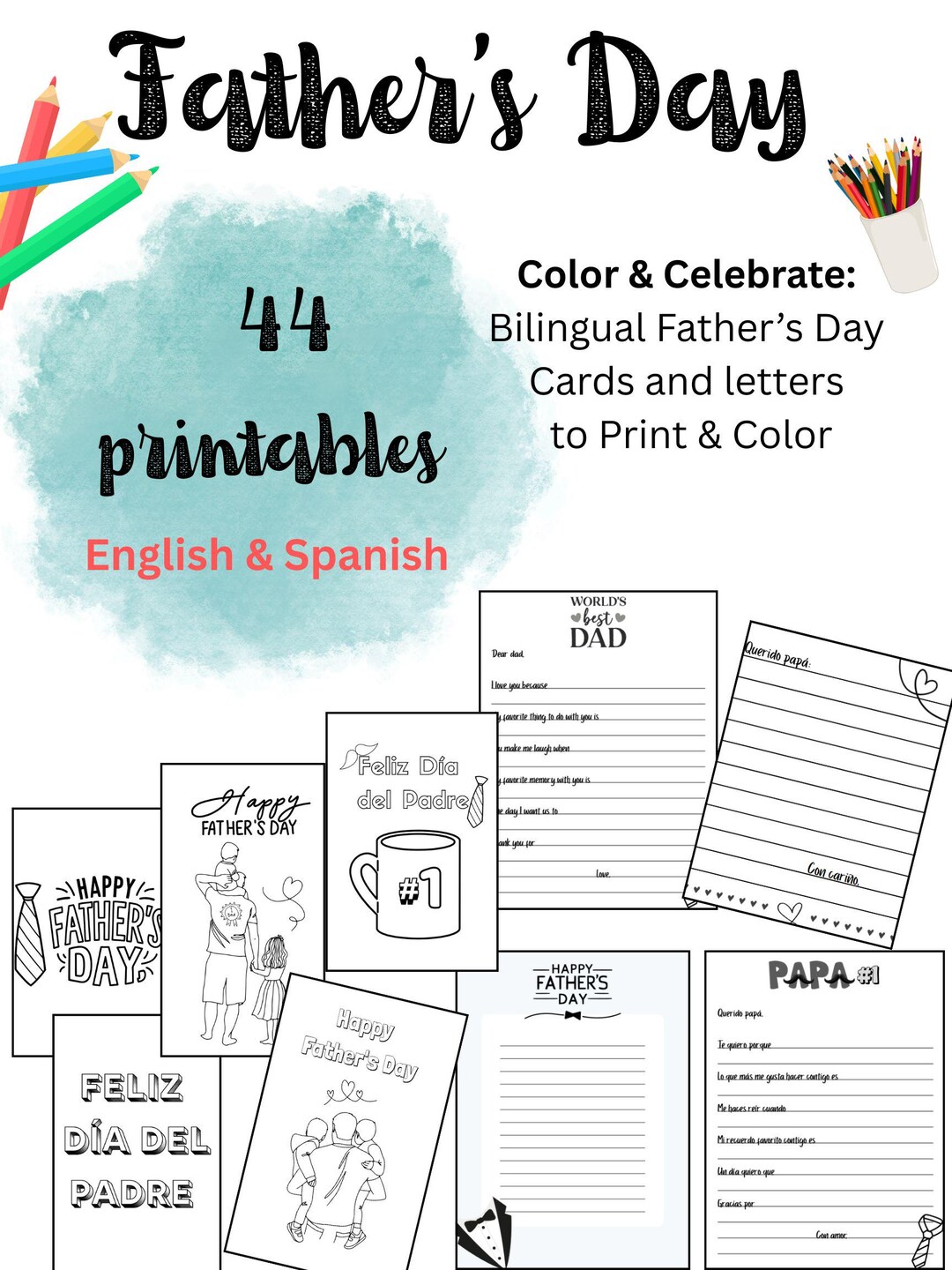 44 Bilingual Father's Day Cards and Letter Templates to Print and Color ...