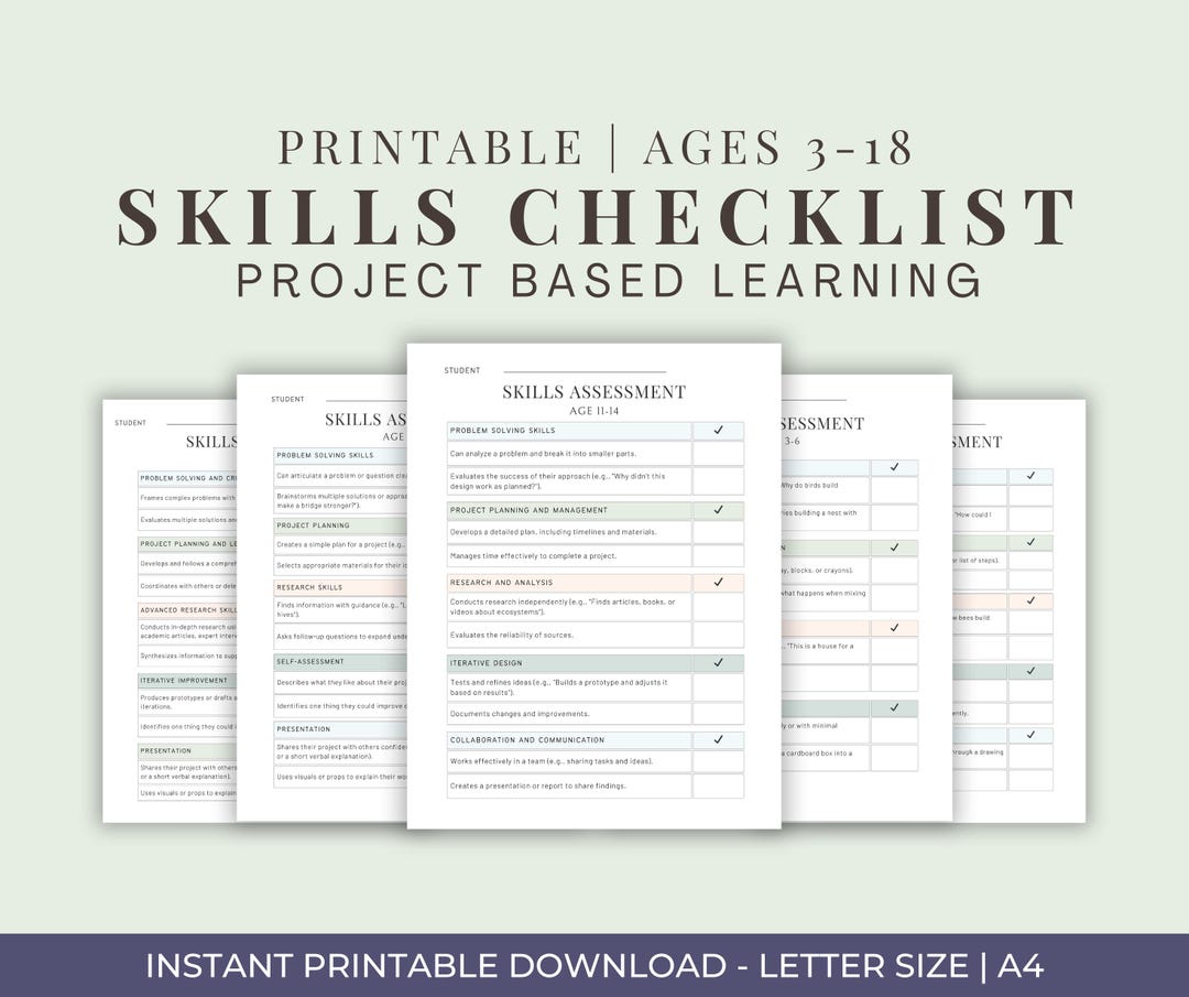 Homeschool Project Based Learning Skills Checklist for All Ages Pre-k ...