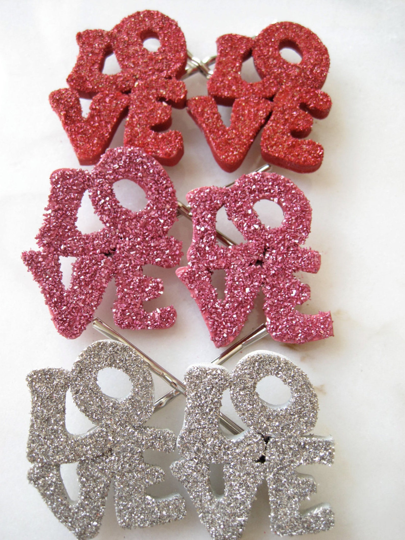 Glitter love Hair Pin - Etsy