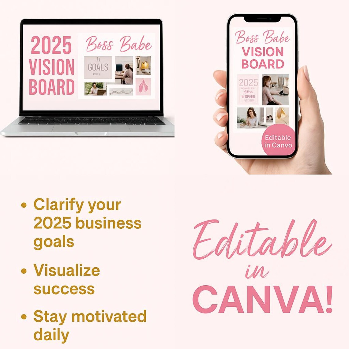 2025 Vision Board Template for Entrepreneurs | Pink Canva Design ...