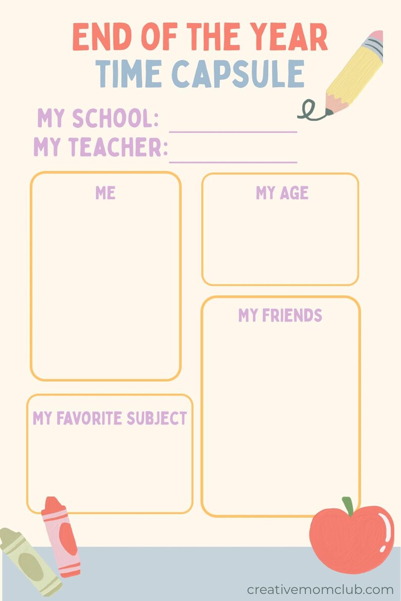 End of Year Time Capsule for Preschool, Kindergarten and Homeschool - Etsy