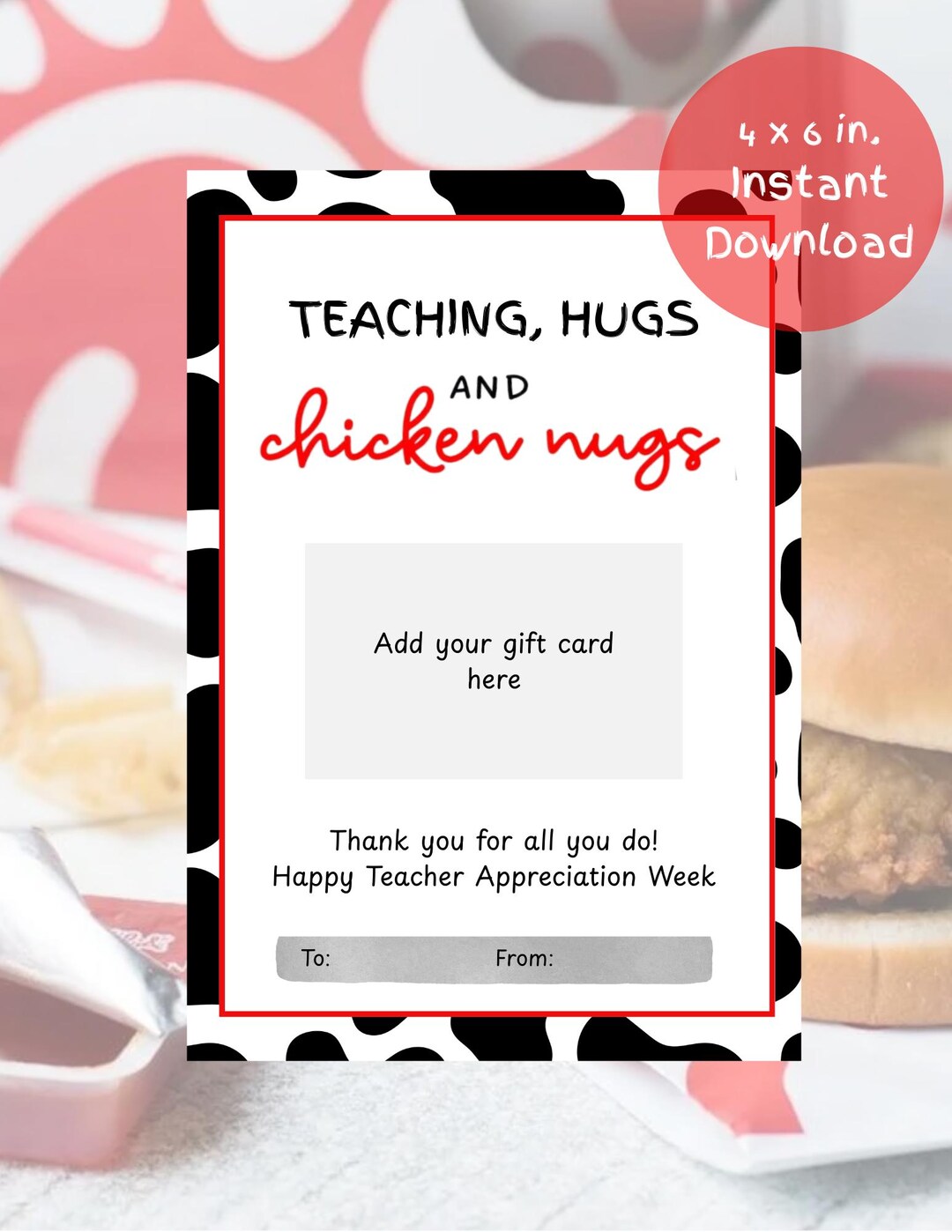 Chick Fil-a Gift Card Holder / Teaching, Hugs and Nugs / Teacher Gift ...