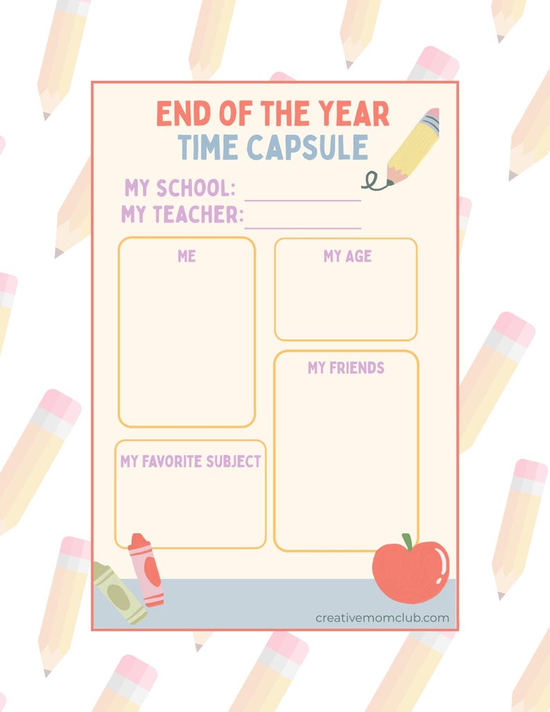 End of Year Time Capsule for Preschool, Kindergarten and Homeschool - Etsy