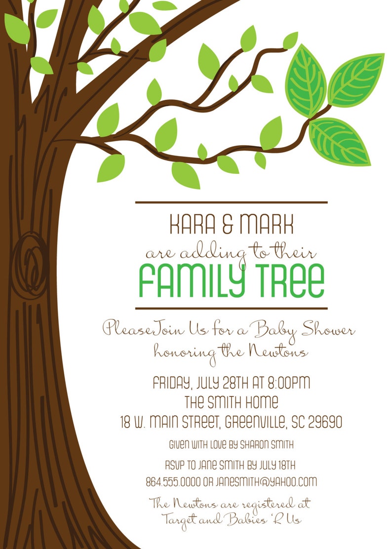 Family Tree Baby Shower Invitation Printable Three Leaves | Etsy