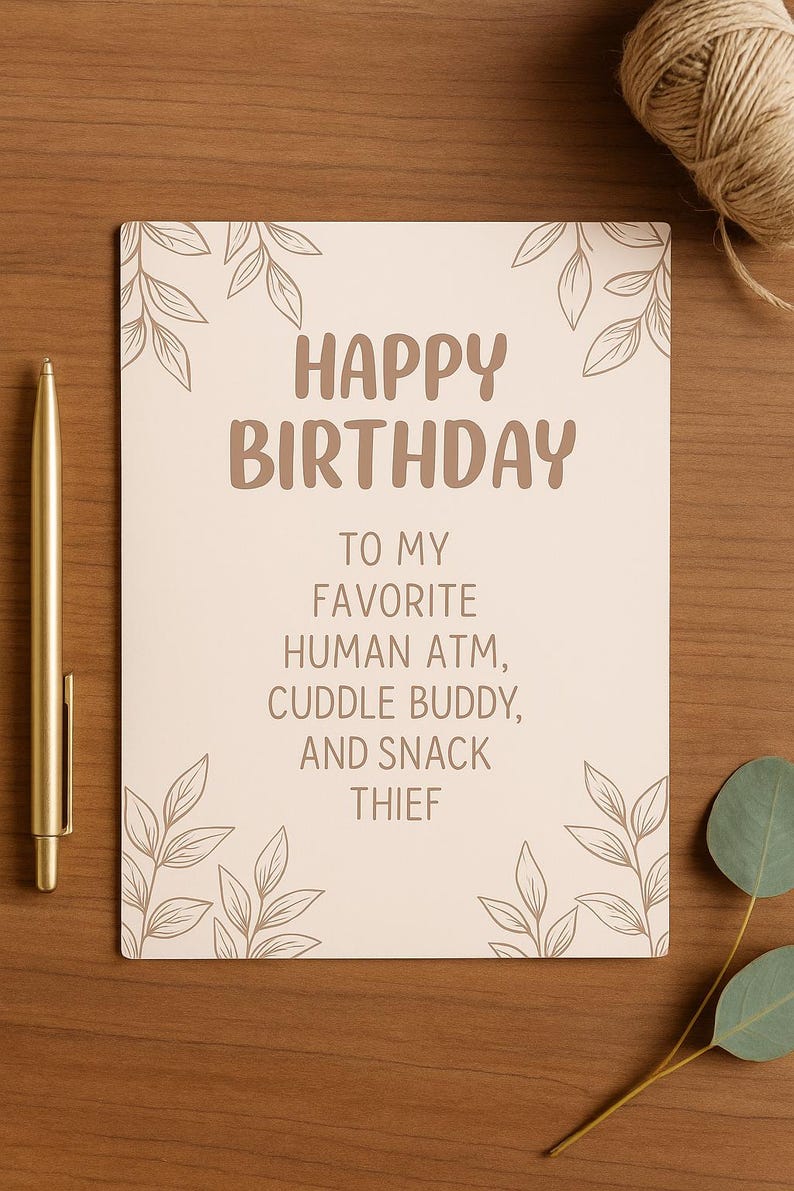 Printable Funny Birthday Card for Partner – Human ATM, Cuddle Buddy ...