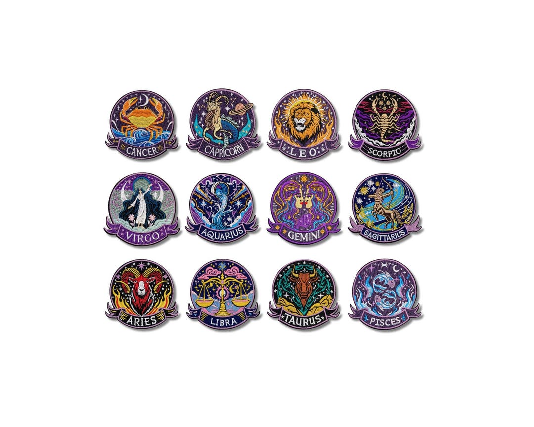 Colorful Zodiac Patches | Embroidered Astrology Badges | 3.35 X 3.5 ...