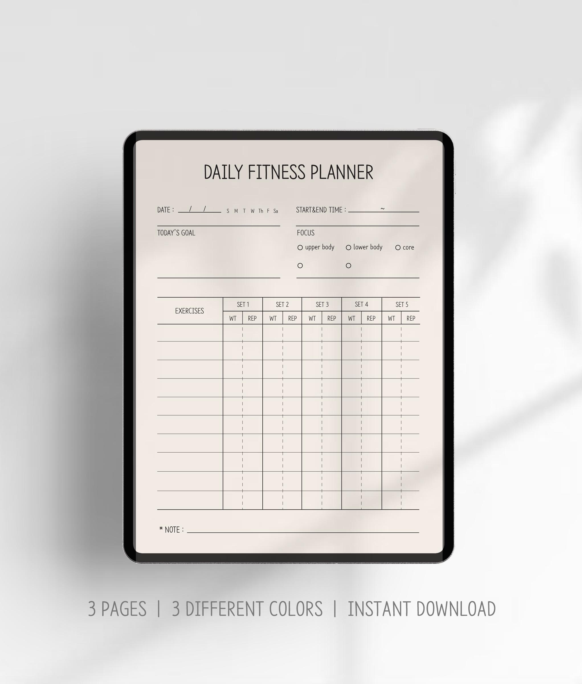 Daily Fitness Planner Printable | Workout Tracker PDF | Gym Training ...