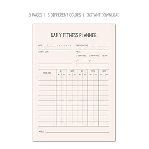 Daily Fitness Planner Printable | Workout Tracker PDF | Gym Training ...